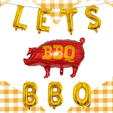 Lets BBQ 16 INCH Gold Letter Balloon Pig Shaped BBQ 35 Mylar Balloon ...