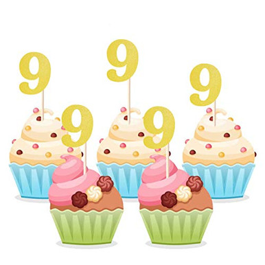 Homy Feel 24 Pieces Gold Glitter Number 9 Cupcake Toppers9 Cupcake ...