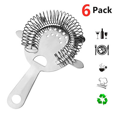 6 pack 4-Prong Stainless Steel Bar Strainers Cocktail Strainer ...