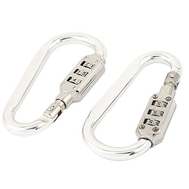 uxcell Hiking 3 Digits Combination Lock Carabiner Hook 2Pcs Silver Tone ...