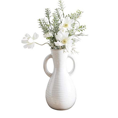 White Glazed Ceramic Flower Pots Handmade Decorative Vases with 2 ...