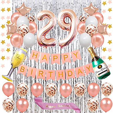 Fancy 29TH Birthday Decorations Rose Gold Happy Birthday Banner and ...
