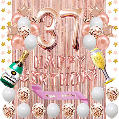 Fancypartyshop 37th Birthday Decorations Rose Gold Happy Birthday ...