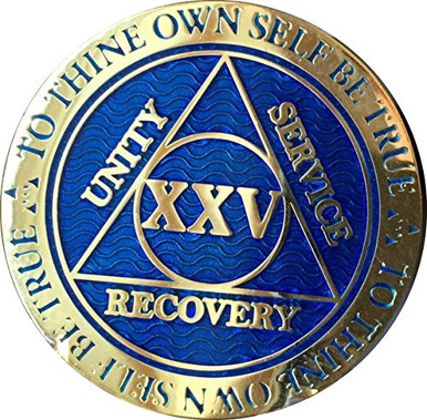 Recoverychip 25 Year Reflex Blue Gold Plated AA Medallion Alcoholics ...