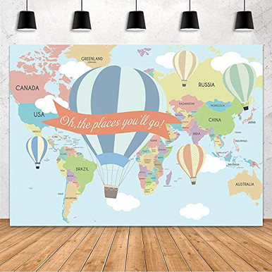 Mehofond Farewell Party Decoration Backdrop Blue Map Travel Around The ...