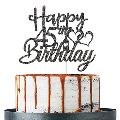 Black Glitter Happy 45th Birthday Cake Topper Mens 45th Birthday ...