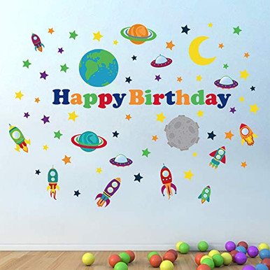 decalmile Outer Space Wall Decals Planets Rocket Spaceship Stars Wall ...