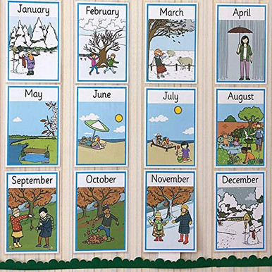 Richardy 12Pcs/Set Months A4 Posters Big Card Learning English Flash ...