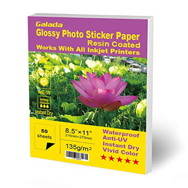 Galada Glossy Photo Sticker Paper 50 Sheets 8.5x11 Sticker Photo Paper ...