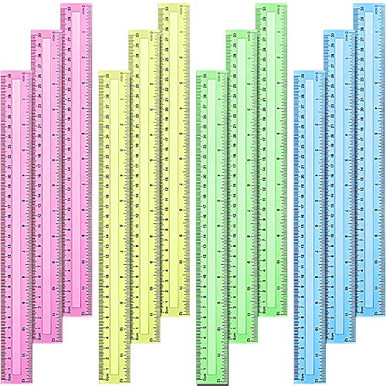 12 Pieces Color Rulers 12 Inch Plastic Rulers Straight Ruler Office ...