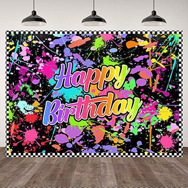 7×5ft Paint Splatter Happy Birthday Photo Backdrop Colorful Neon Glow ...
