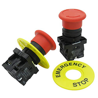 mxuteuk 2pcs 22mm 2 NC Red Mushroom Emergency Stop Push Button Switch ...