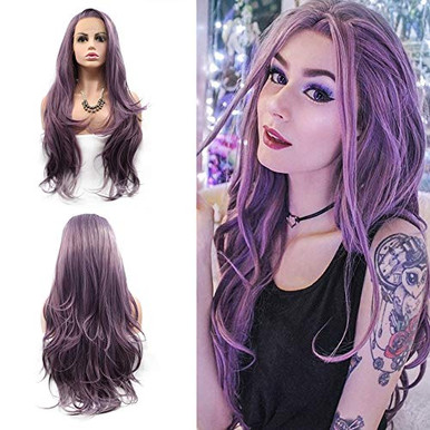 Purple Synthetic Lace Front Wigs for Women Long Lavender Side Part Lace ...