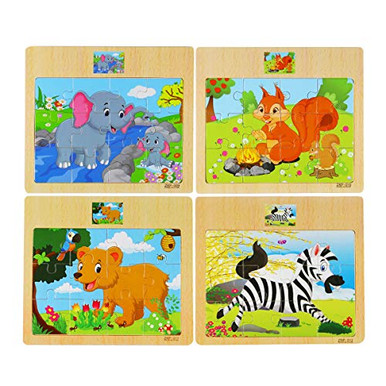 Muxihosn Wooden Forest Animal Jigsaw Puzzles 4 Packs with Frame Tray ...