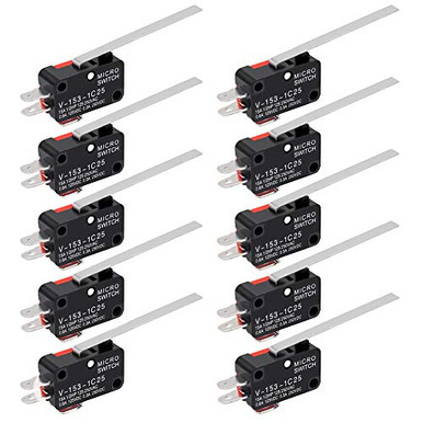 InduSKY 10Pcs Micro Limit Switch Long Straight Hinge Lever Arm SPDT 1NO ...