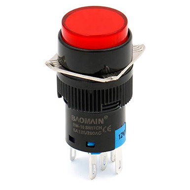 Baomain 16mm Push Button Switch Momentary Round Cap LED Lamp Red Light ...