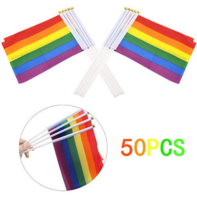 StyleZ 50Pcs HandHeld Rainbow Stick Flag Gay Pride Flags Mini Waving ...