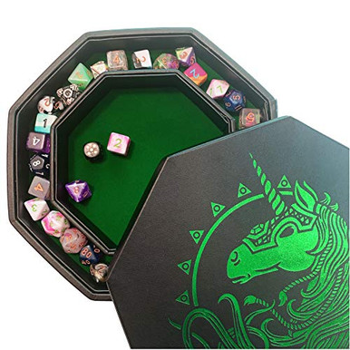 Fantasydice Green War Unicron Dice Tray 8 Octagon with Lid and Dice Staging Area Holds 5 Sets 7 ...