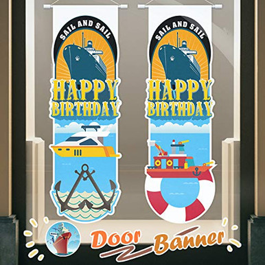 Cruise Ship Happy Birthday Door Banner Ocean Sea Themed Hanging Yard ...
