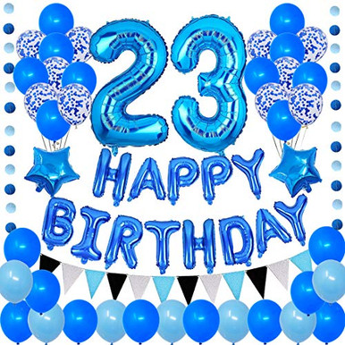 Succris 23RD Blue Theme for 23 Years Old Birthday Party Supplies Blue ...