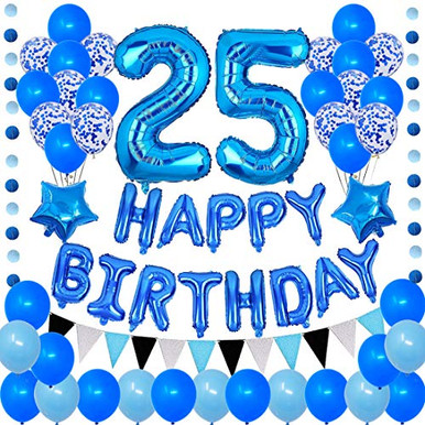 Succris 25TH Blue Theme for 25 Years Old Birthday Party Supplies Blue ...