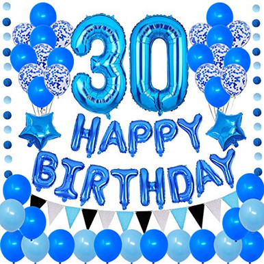 Succris 30TH Blue Theme for 30 Years Old Birthday Party Supplies Blue ...