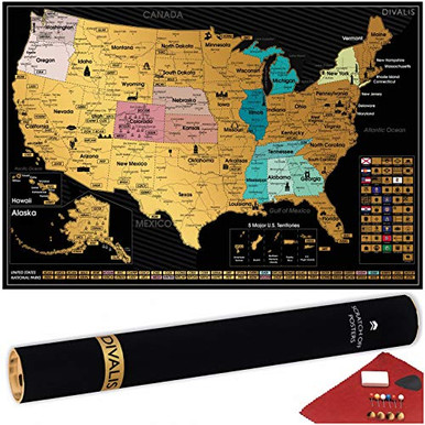 Detailed Scratch off USA Map with Scratcher 24x16 Easy to Frame 62 ...