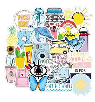 Pauplian 50PCS VSCO Fresh and Waterproof Vinyl Stickers Removable Cute ...