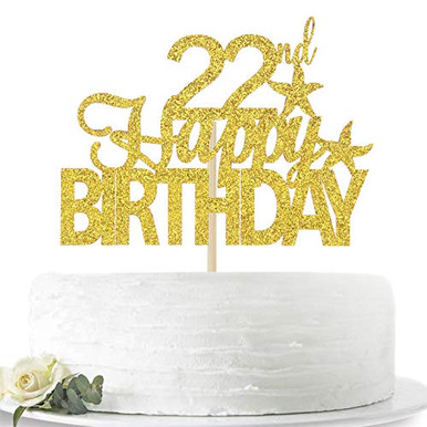 Gold Glitter Happy 22nd Birthday Cake Topper Hello 22 Cheers to 22 ...