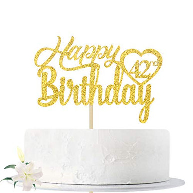 Gold Glitter Happy 42nd Birthday Cake Topper Hello 42 Cheers to 42 ...