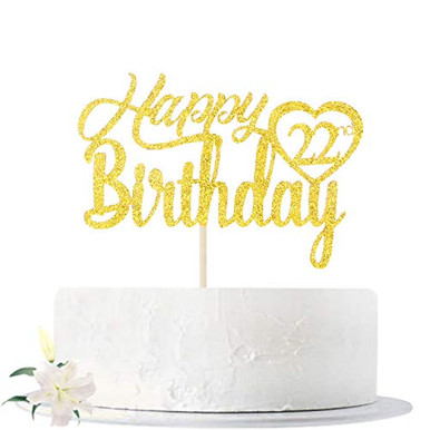 Gold Glitter Happy 22th Birthday Cake Topper Hello 22 Cheers to 22 ...