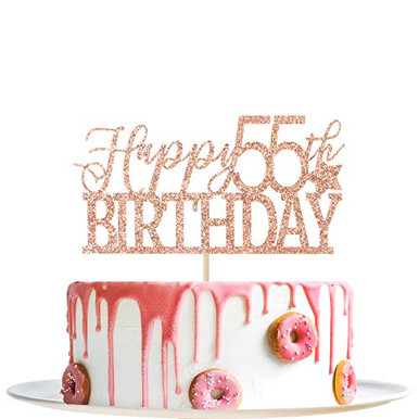 Rose Gold Glitter Happy 55th Birthday Cake Topper Hello 55 Cheers to 55 ...