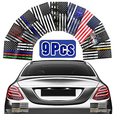 FSFLAG Thin Blue Line Decal 9 Packs Reflective American Flag Stickers ...