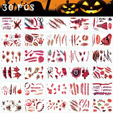 30 Different Pattern Halloween Zombie Scars Tattoos Stickers Temporary ...