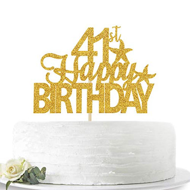 Gold Glitter Happy 41st Birthday Cake Topper Hello 41 Cheers to 41 ...