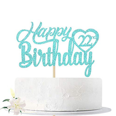 Blue Glitter Happy 22th Birthday Cake Topper Hello 22 Cheers to 22 ...
