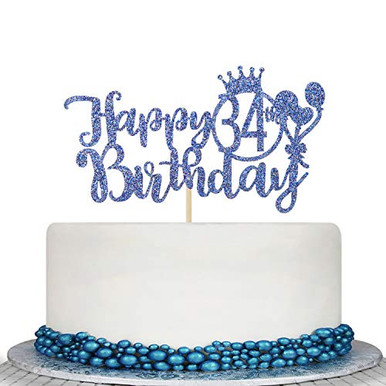 Blue Glitter Happy 34th Birthday Cake Topper Cheers To 34 Years Cake ...