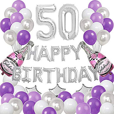 50th Birthday Balloons Decorations for Women50 Birthday Purple Party ...