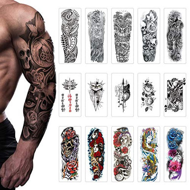 Large Temporary Tattoo,10 Sheets Full Arm and 5 Sheets Half Arm Tattoos ...