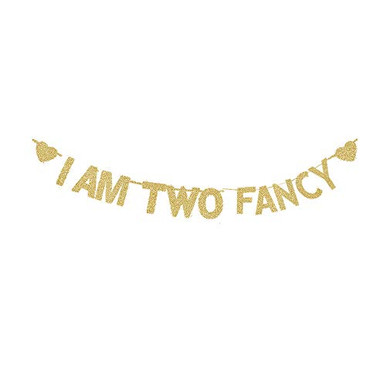 I AM Two Fancy Banner GirlsKids 2nd Birthday Sign Decors Gold Gliter ...