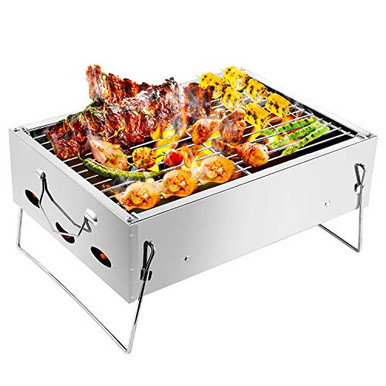 WIKEE Barbecue Charcoal Grill Portable BBQ Stainless Steel Folding Small Tabletop Mini BBQ ...