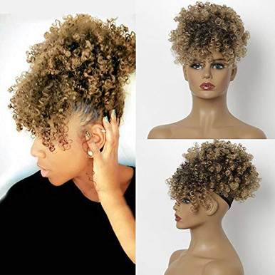 Lativ Drawstring Afro Puff with Bangs Light Blonde Afro High Puff Bun ...