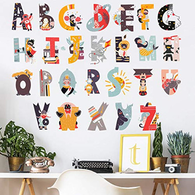 Witkey Cartoon Alphabet Wall Decals ABC Kids Wall Stickers for Kids ...