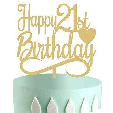!RAKRISA Happy 21st Birthday Party Cake Topper 1Pc Gold Wooden Cake ...