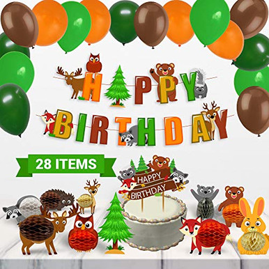 MintElm Woodland Party Decorations 28 Pcs Woodland Birthday Decorations ...