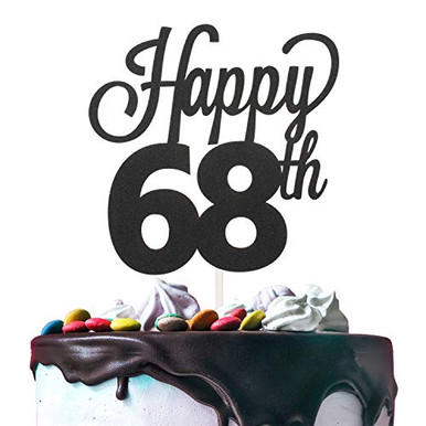 68th Happy Birthday Cake Topper Premium Double Sided Black Glitter ...
