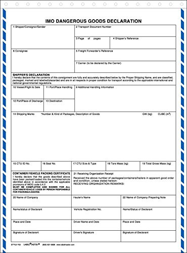 Labelmaster F03 IMO Dangerous Goods Declaration Form SnapOut Form Pack of 100 - Warehousesoverstock