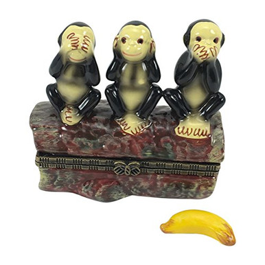 3 Monkeys - See Speak Hear No Evil - Porcelain Trinket Box with Tiny ...