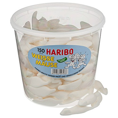 Haribo Weisse Maeuse White Mice Tub 150 pcs - Warehousesoverstock