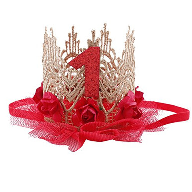 June Bloomy Baby Golden Lace Rose Flower Crown 1st Birthday Headband ...